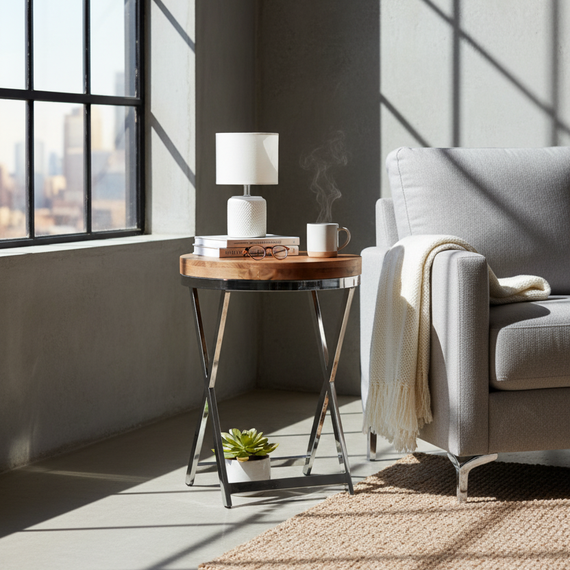 Sellette ronde ethnique chic Stainless II en acacia massif – Bois ...