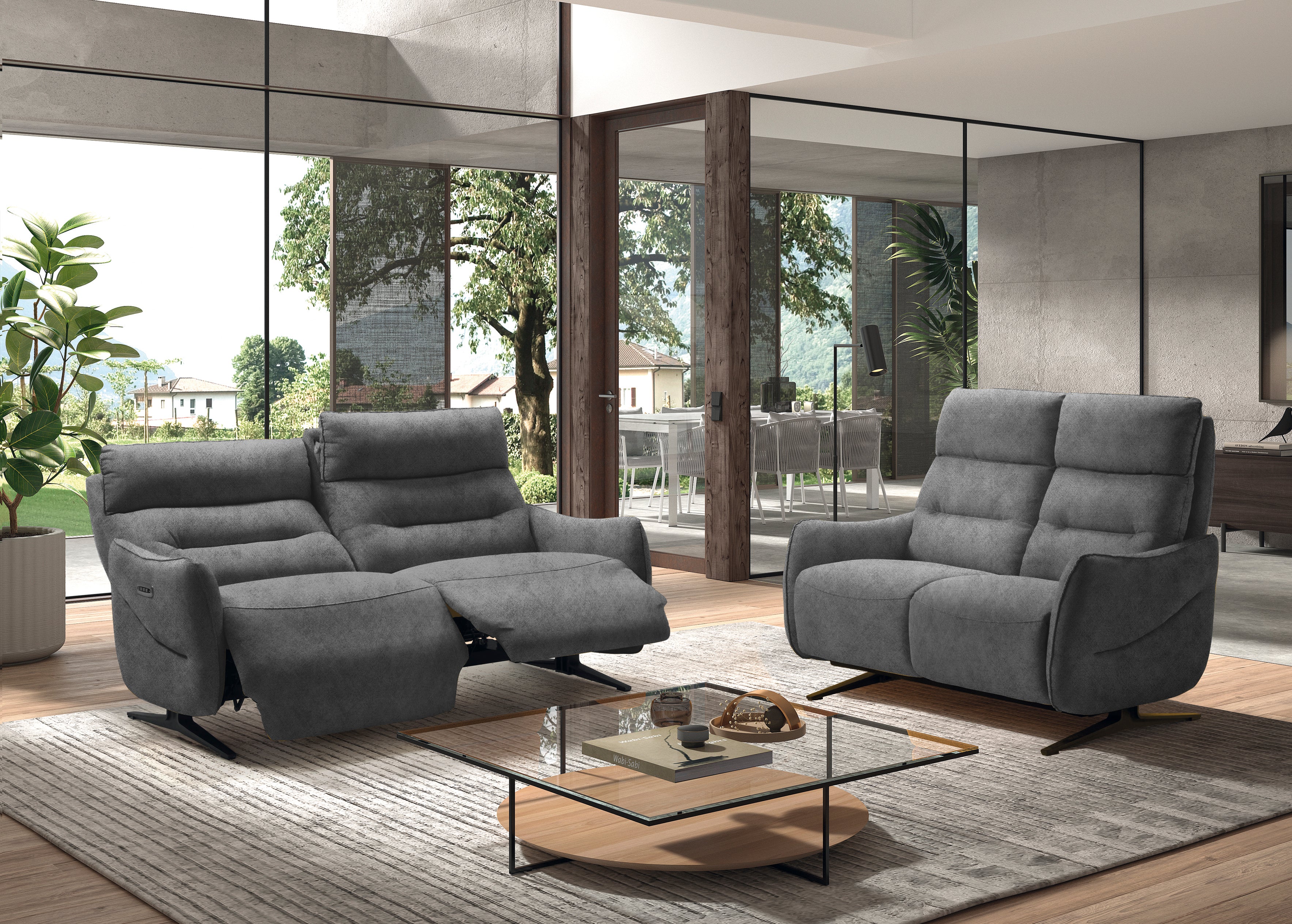 Canapé 3 places avec 2 relax | Mexico Gris – Bois & Chiffons
