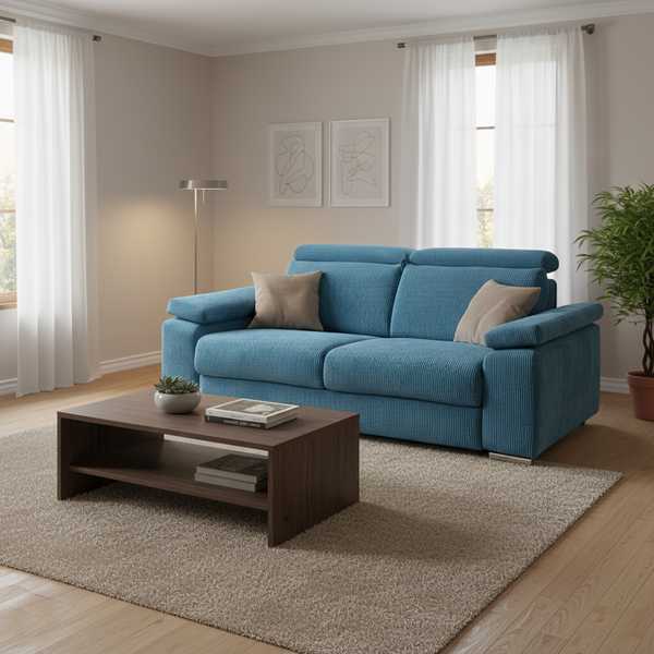 Canapé-lit 3 places bleu | Horizon – Bois & Chiffons