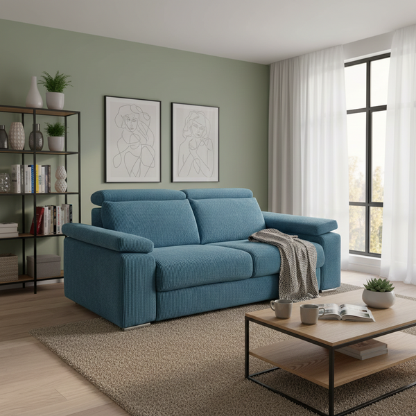 Canapé-lit 2 places bleu | Horizon – Bois & Chiffons